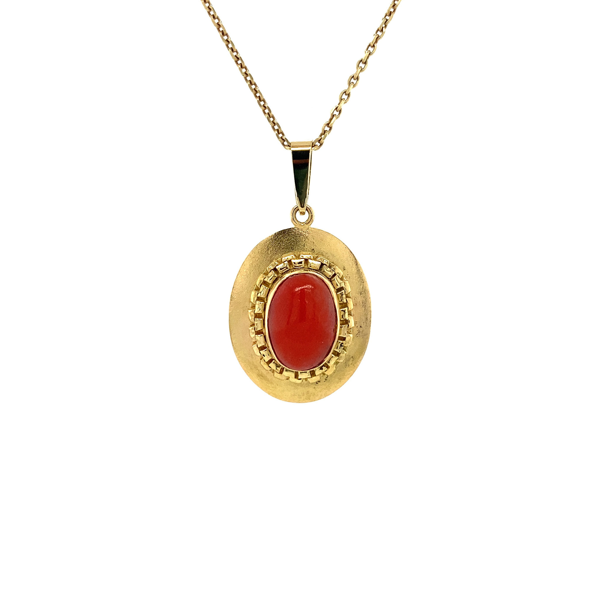 Gold pendant with red coral 18 krt - Vintage Jewellery