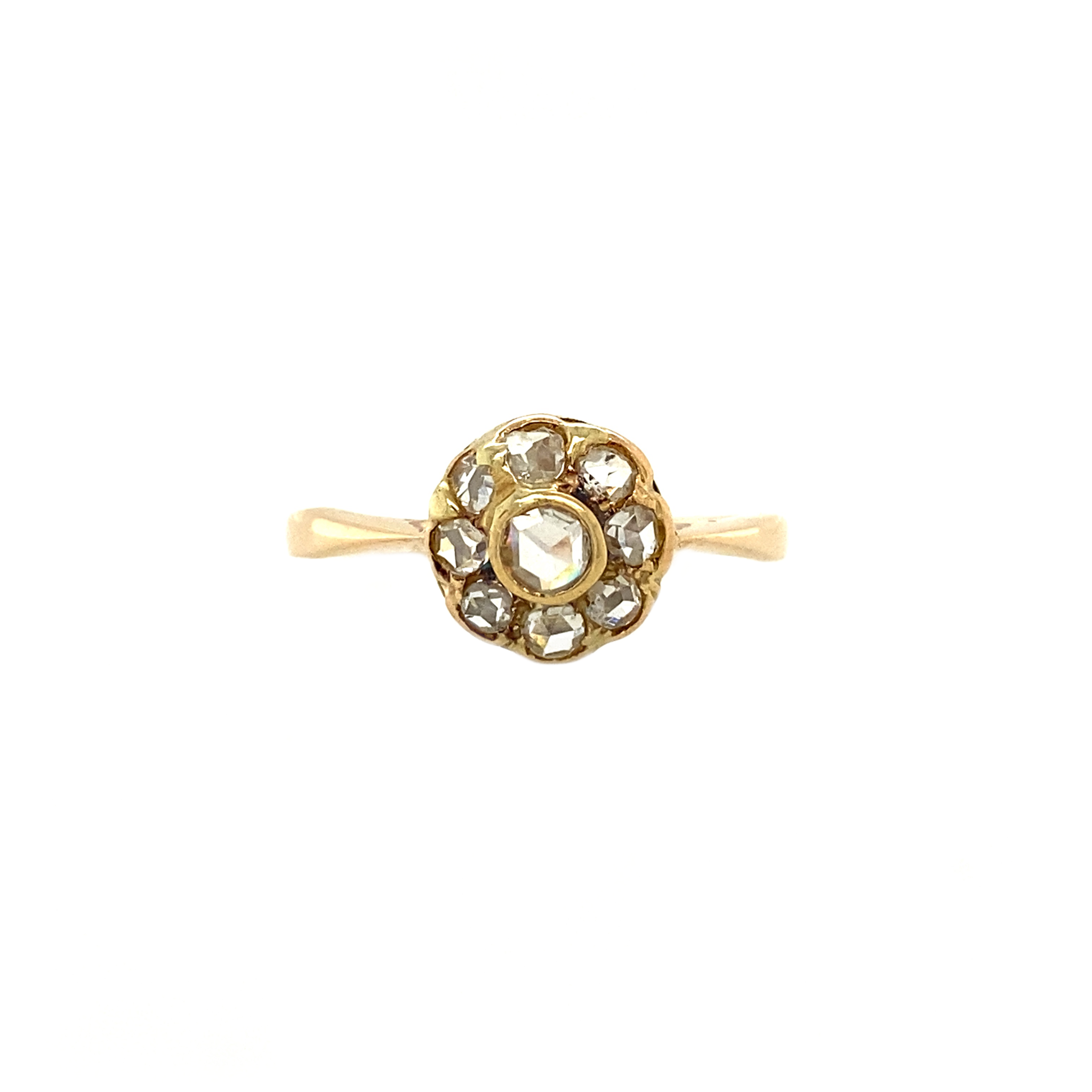 Gold entourage ring with rose diamond 14 krt - Vintage Jewellery