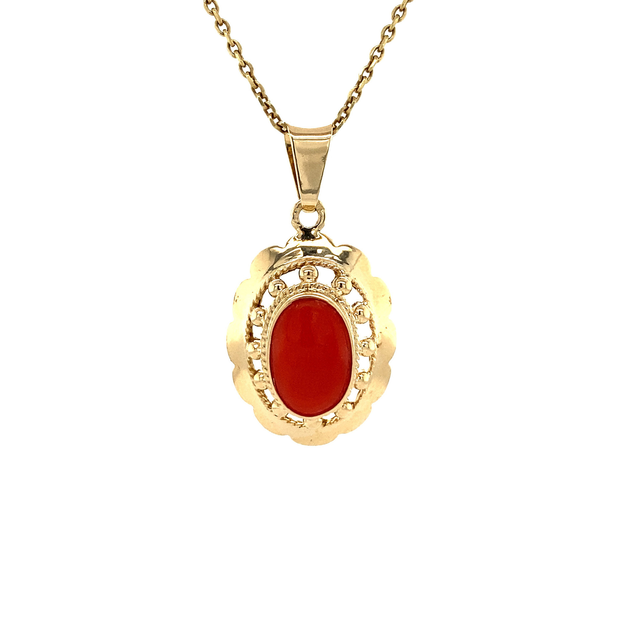 Gold pendant with red coral 14 krt - Vintage Jewellery