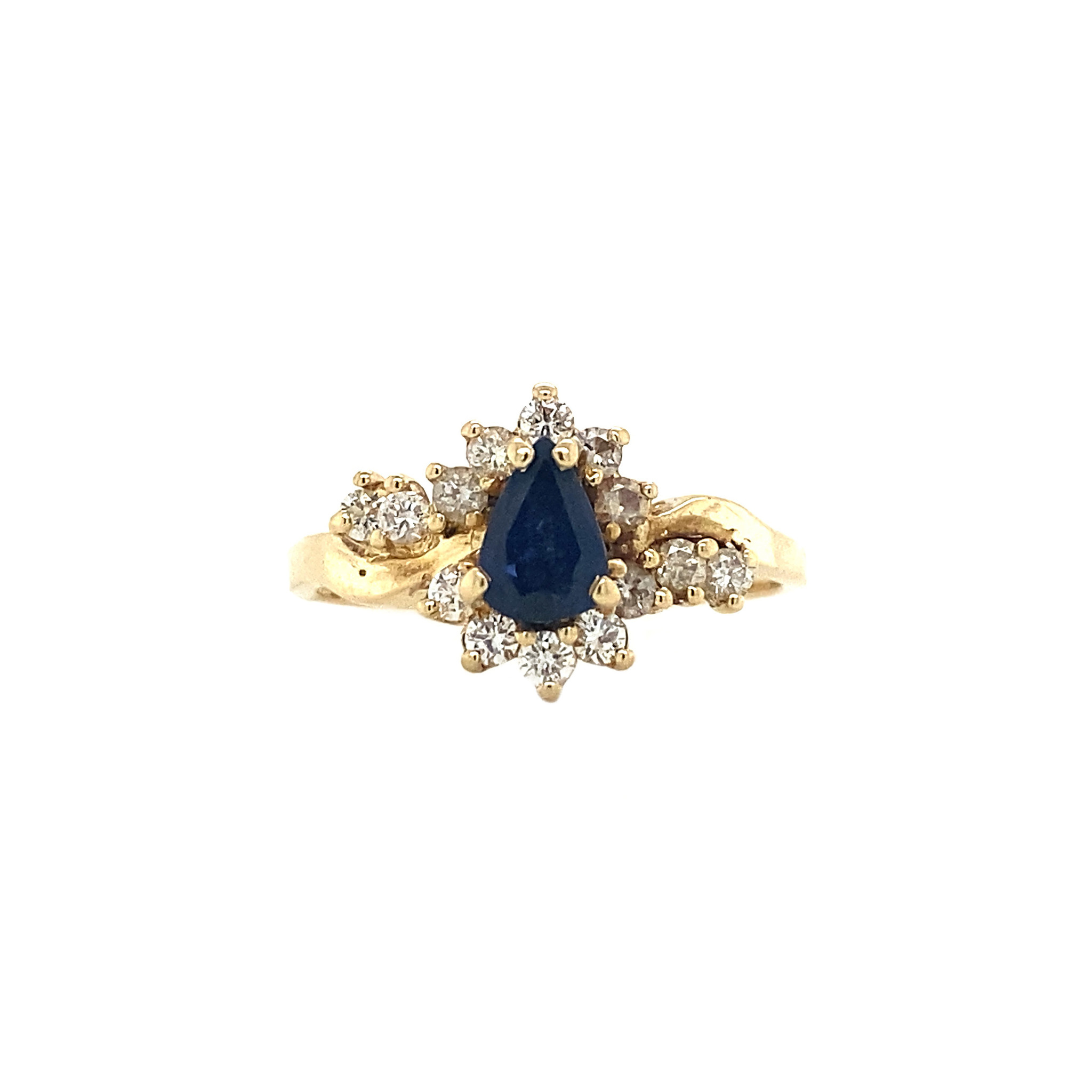 Gold entourage ring with sapphire and diamond 14 krt - Vintage Jewellery