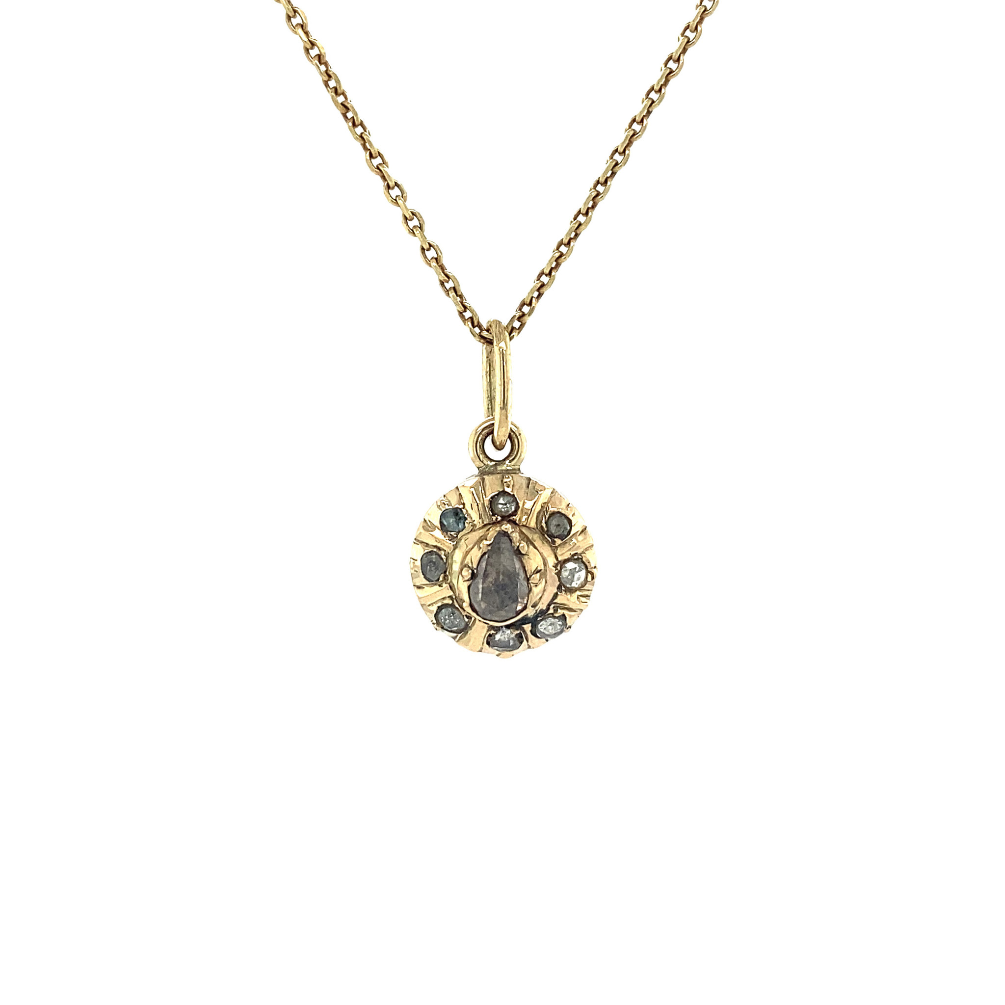 Gold entourage pendant with rose diamond 14 krt - Vintage Jewellery
