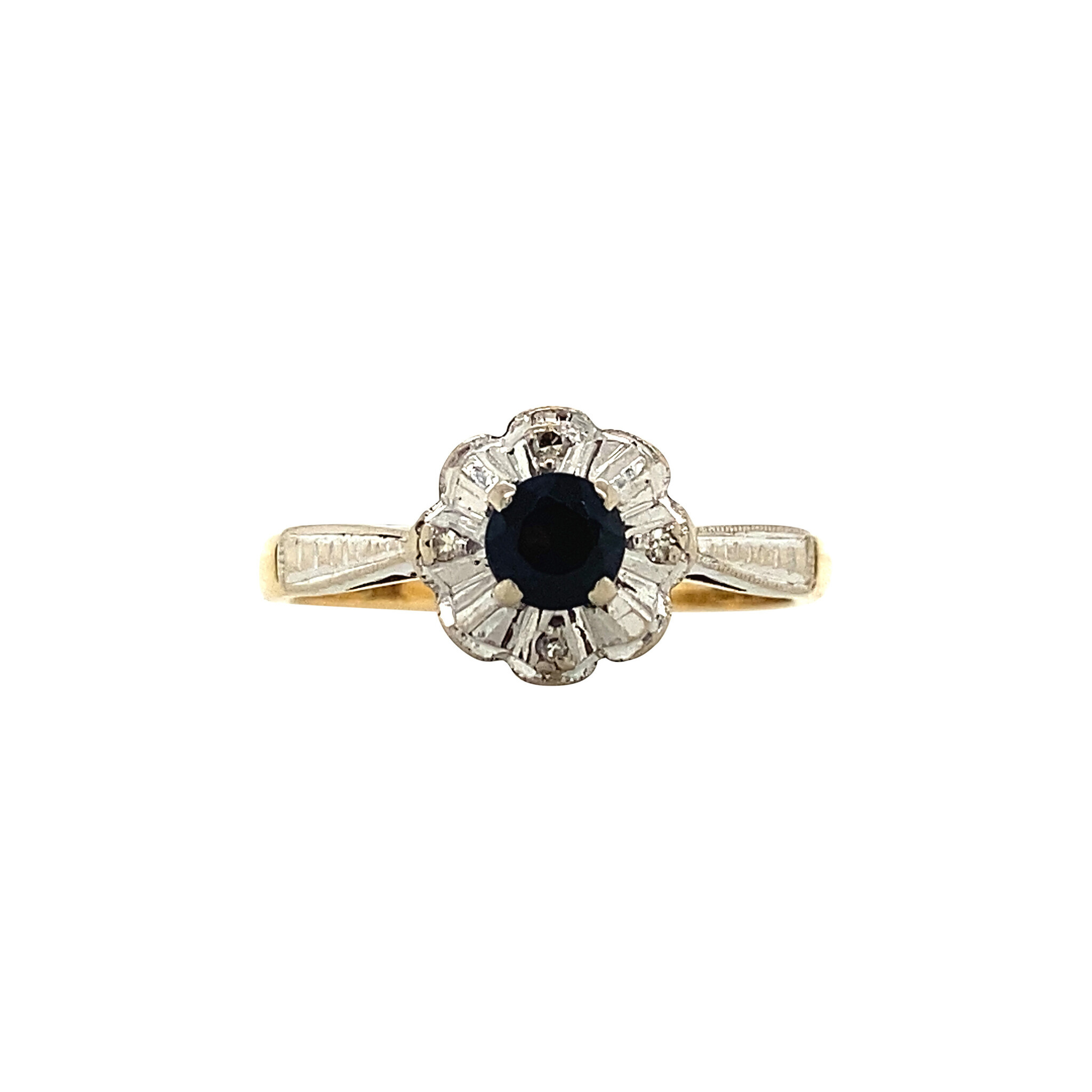 Gouden entourage ring met saffier en diamant 18 krt - Vintage Jewellery