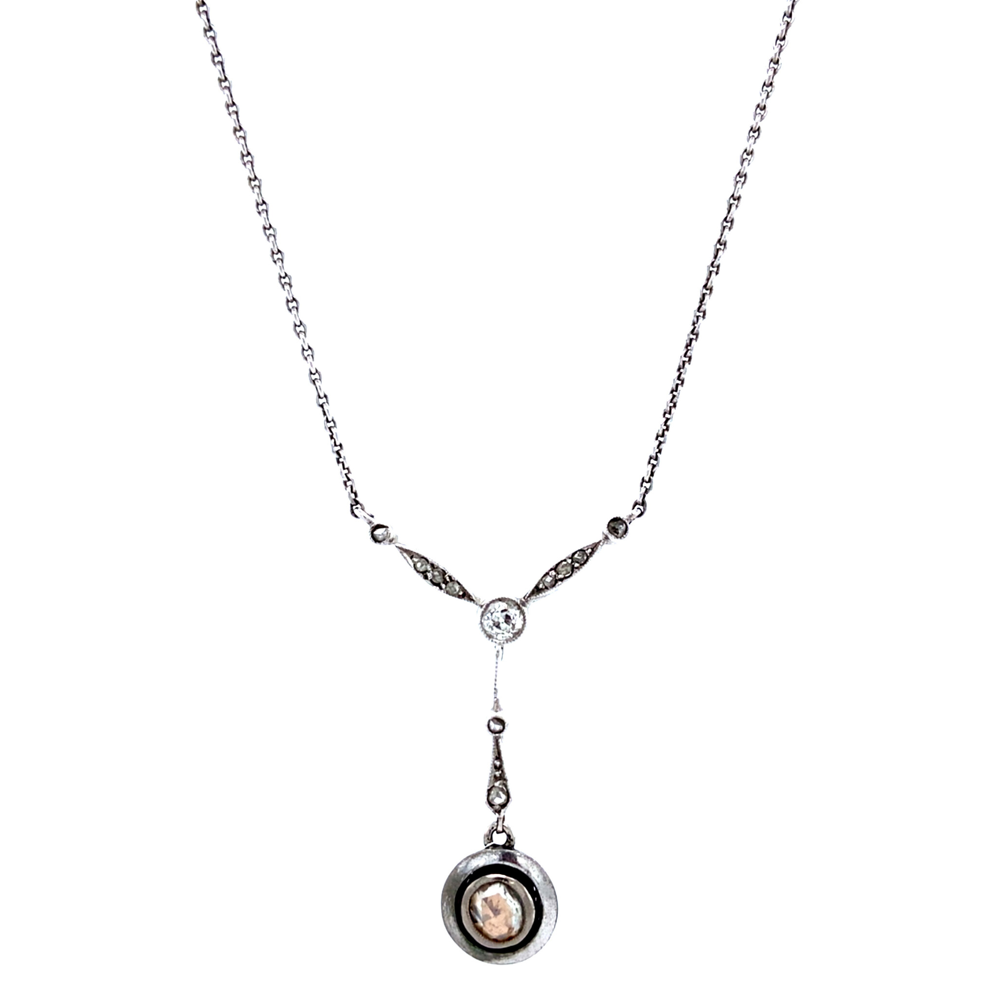 Zilveren collier met diamant hanger 835 - Vintage Jewellery