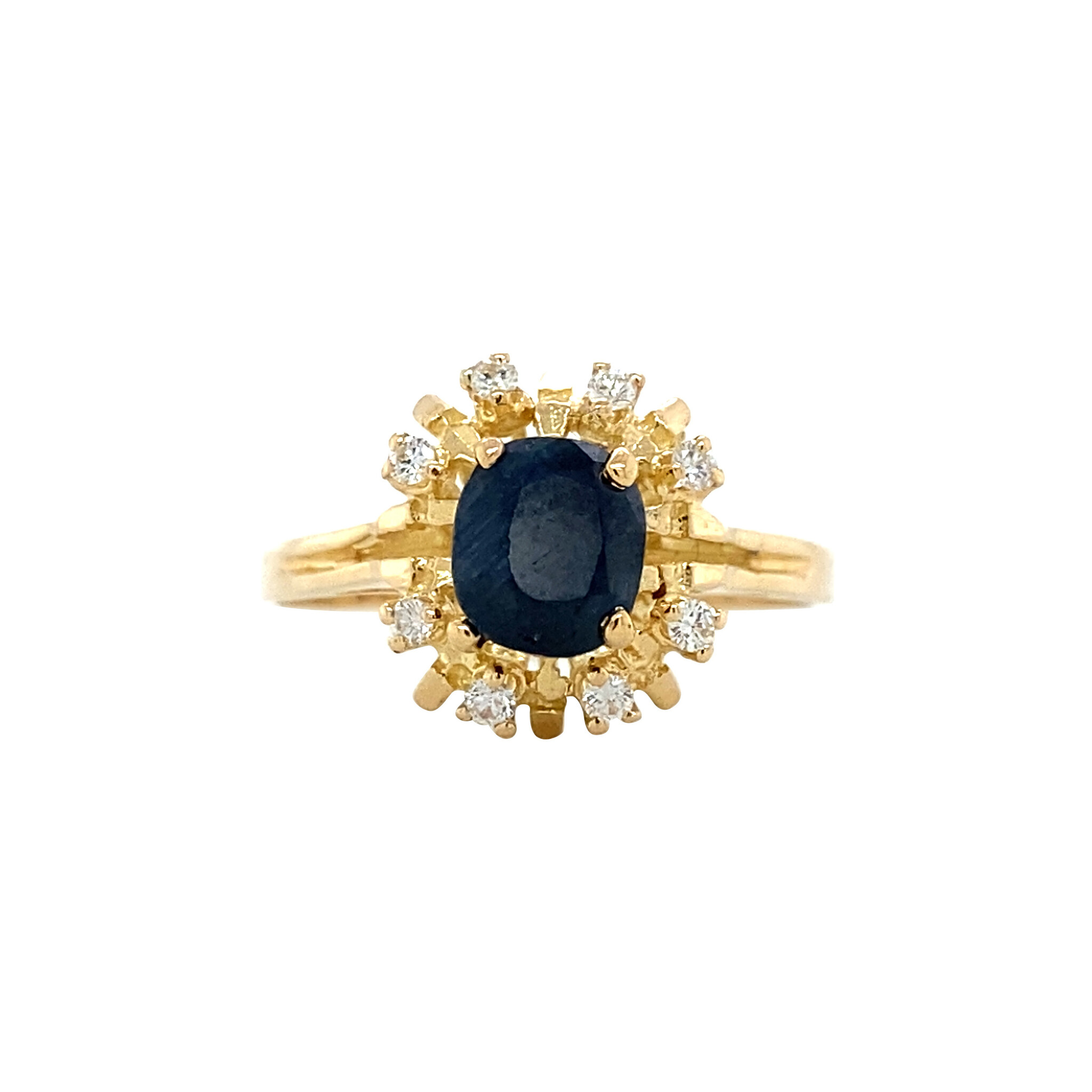 Golden vintage entourage ring with sapphire and diamond 18 ct - Vintage ...