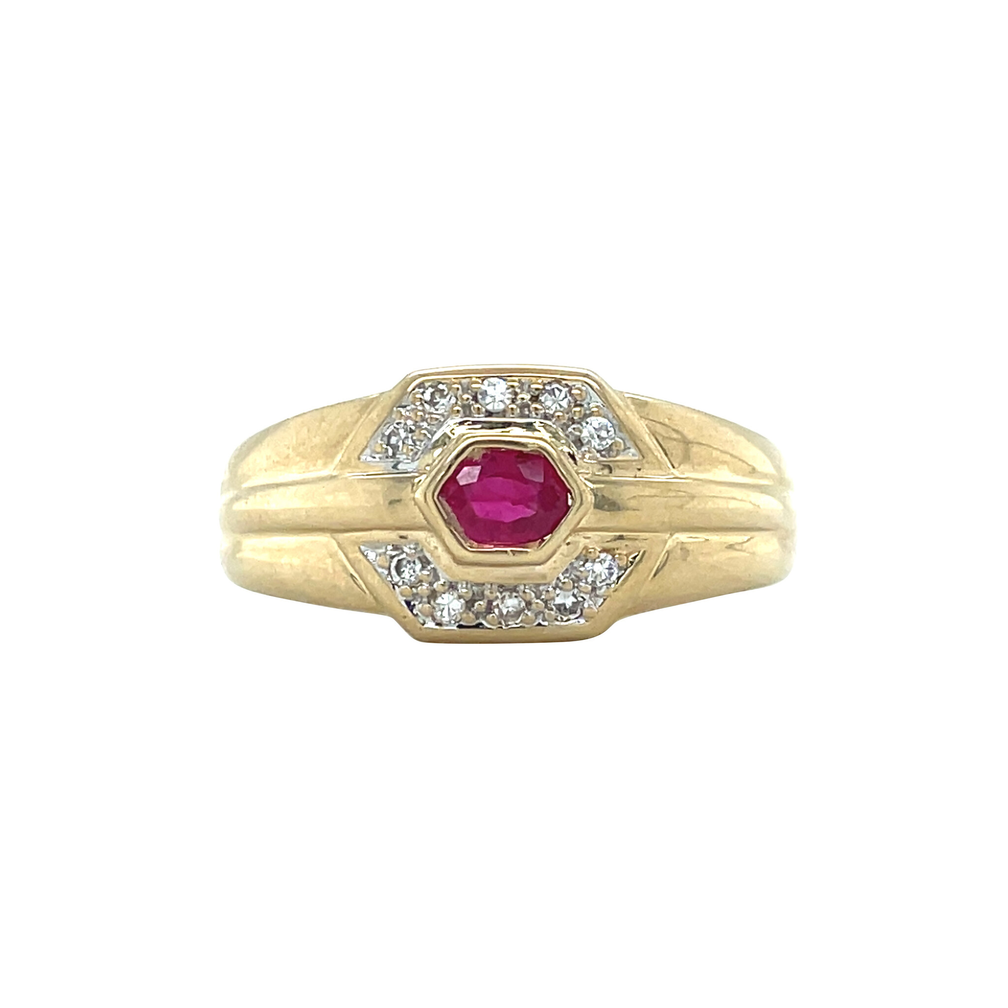 Gouden vintage ring met robijn en diamant 14 kt - Vintage Jewellery