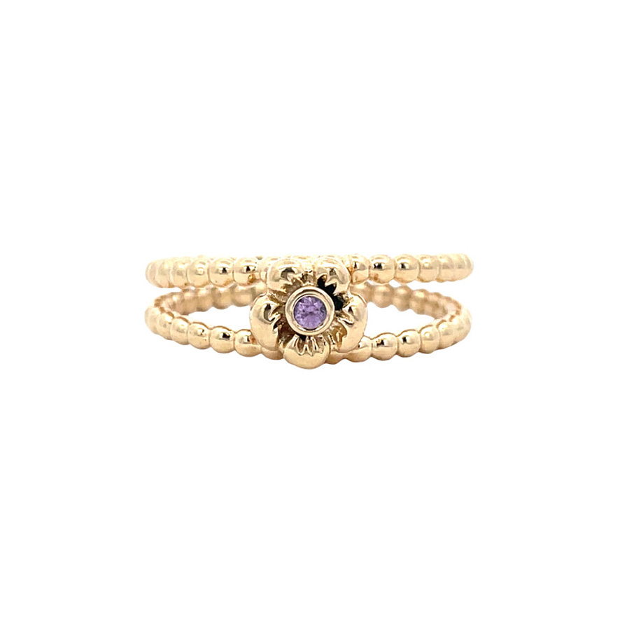 Gold vintage flower ring with sapphire 14 kt - Vintage Jewellery