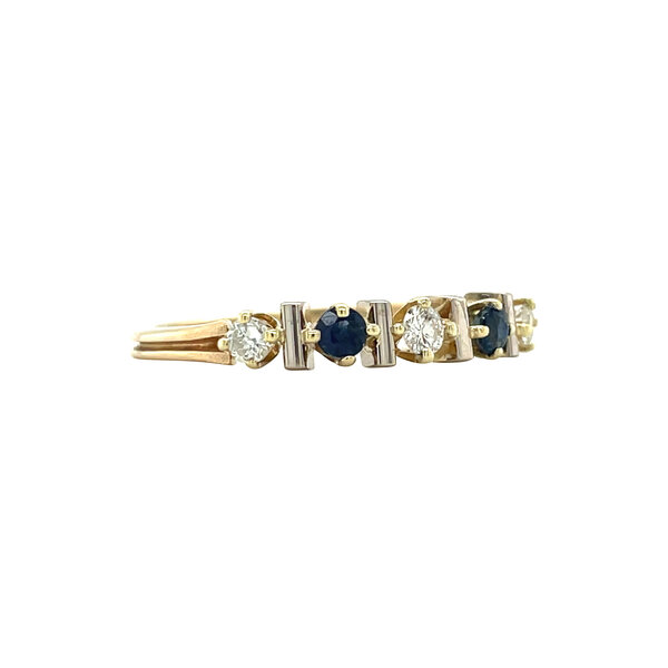 Gold row ring with sapphire and diamond 14 kt - Vintage Jewellery