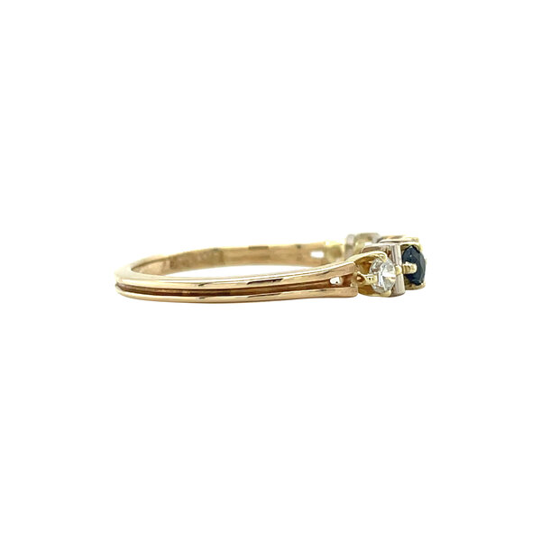 Gold row ring with sapphire and diamond 14 kt - Vintage Jewellery