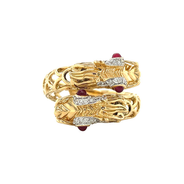 Gouden vintage John Hardy Naga ring met robijn en diamant 18 kt ...