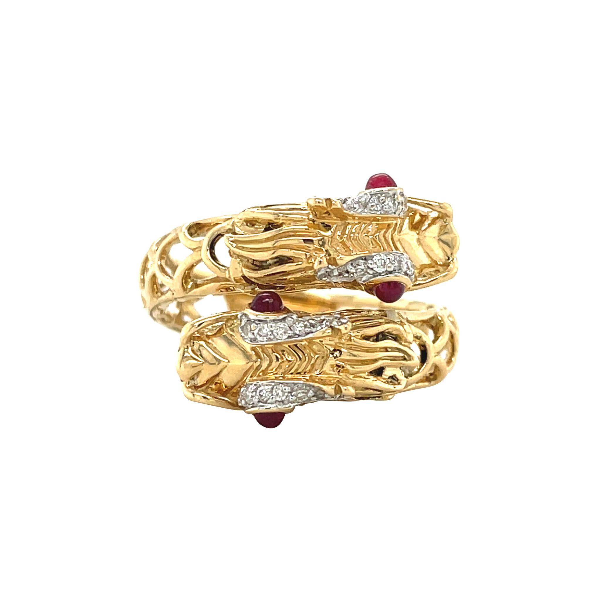 Gold vintage John Hardy Naga ring with ruby and diamond 18 kt - Vintage ...