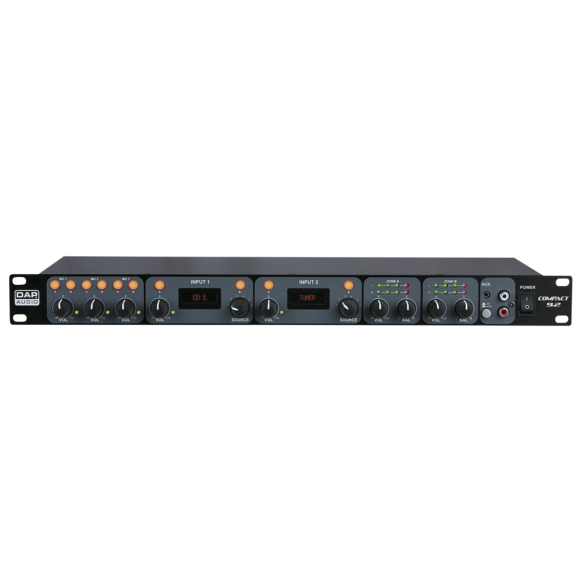 DAP DAP | D2322 | Compact 9.2 | 9-kanaals 1U installatiemixer | 2 zones ...