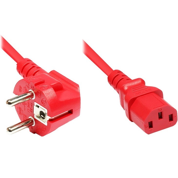 C13 (recht) - CEE 7/7 (haaks) stroomkabel - 3x 0,75mm / rood - 1,8 ...