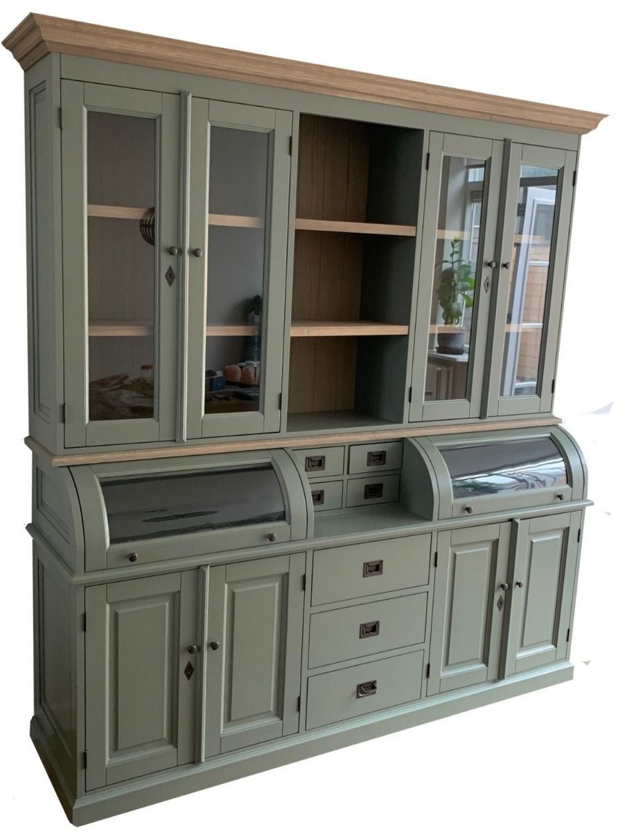 Buffetkast Engels groen met eiken Bastiaan 200cm - Kasten van de Koning