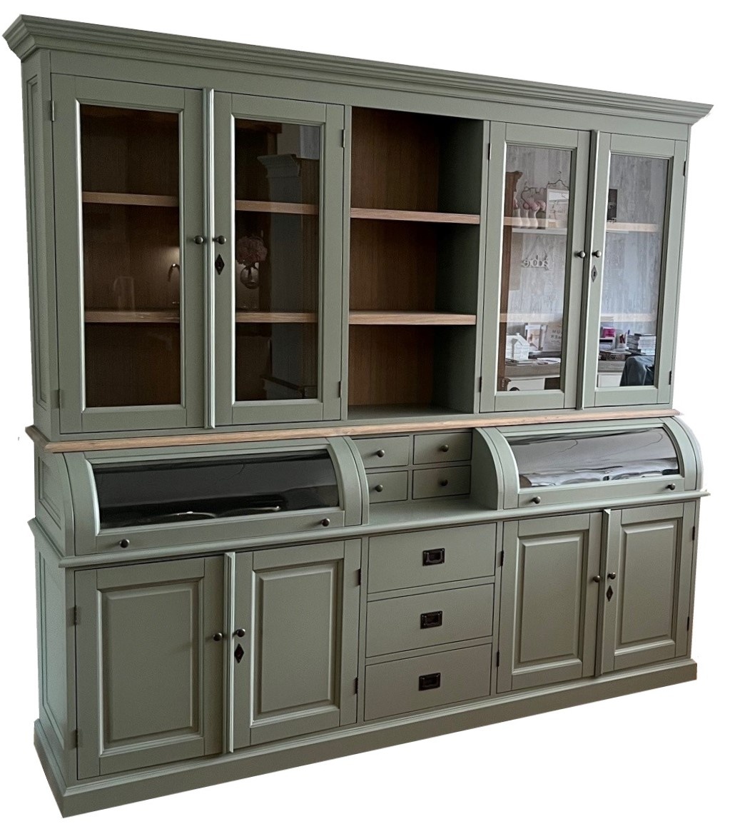 Buffetkast Engels groen met eiken Bastiaan 230cm - Kasten van de Koning