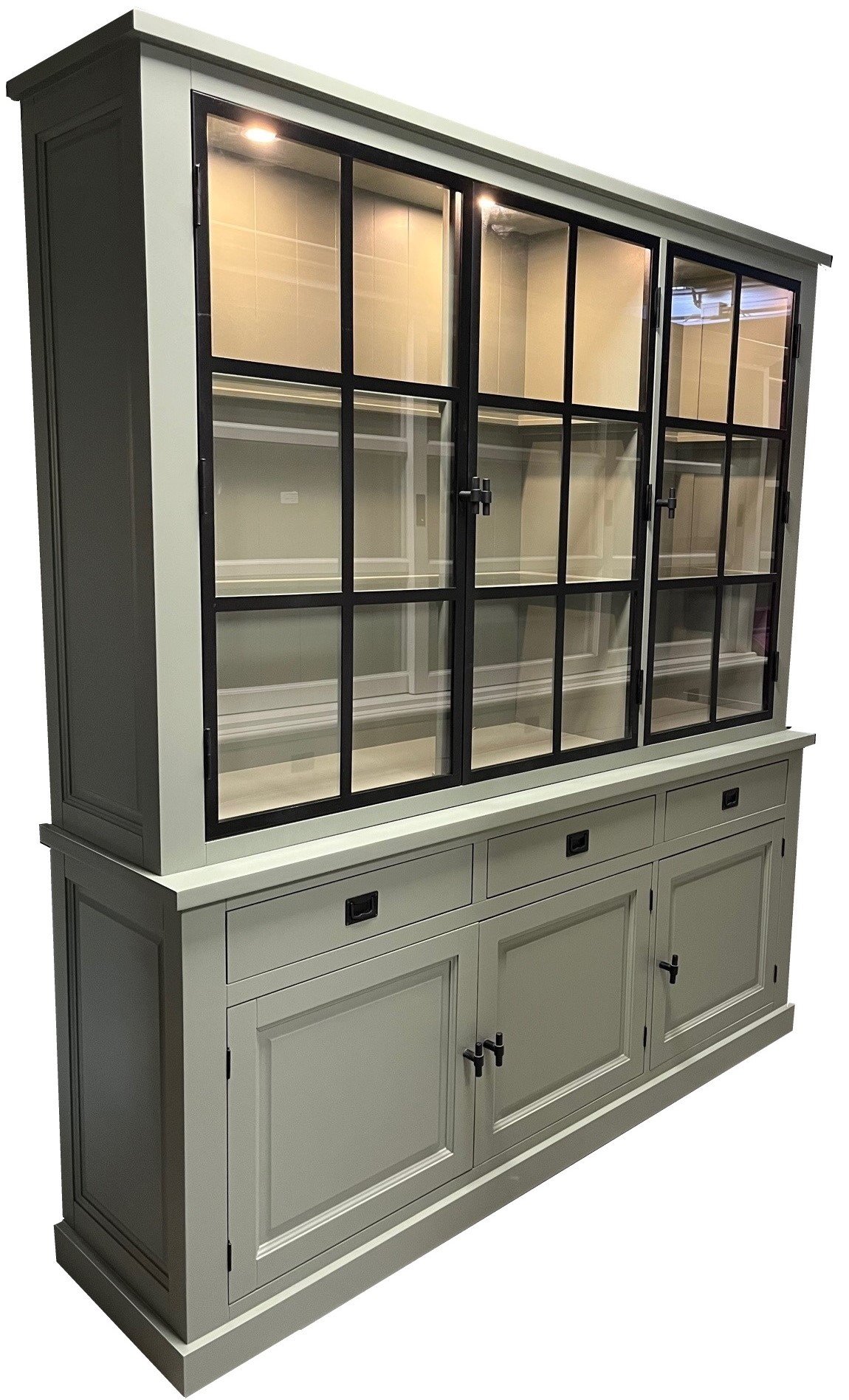 Buffetkast Soest Engels groen met stalen deuren 200cm led verlichting ...