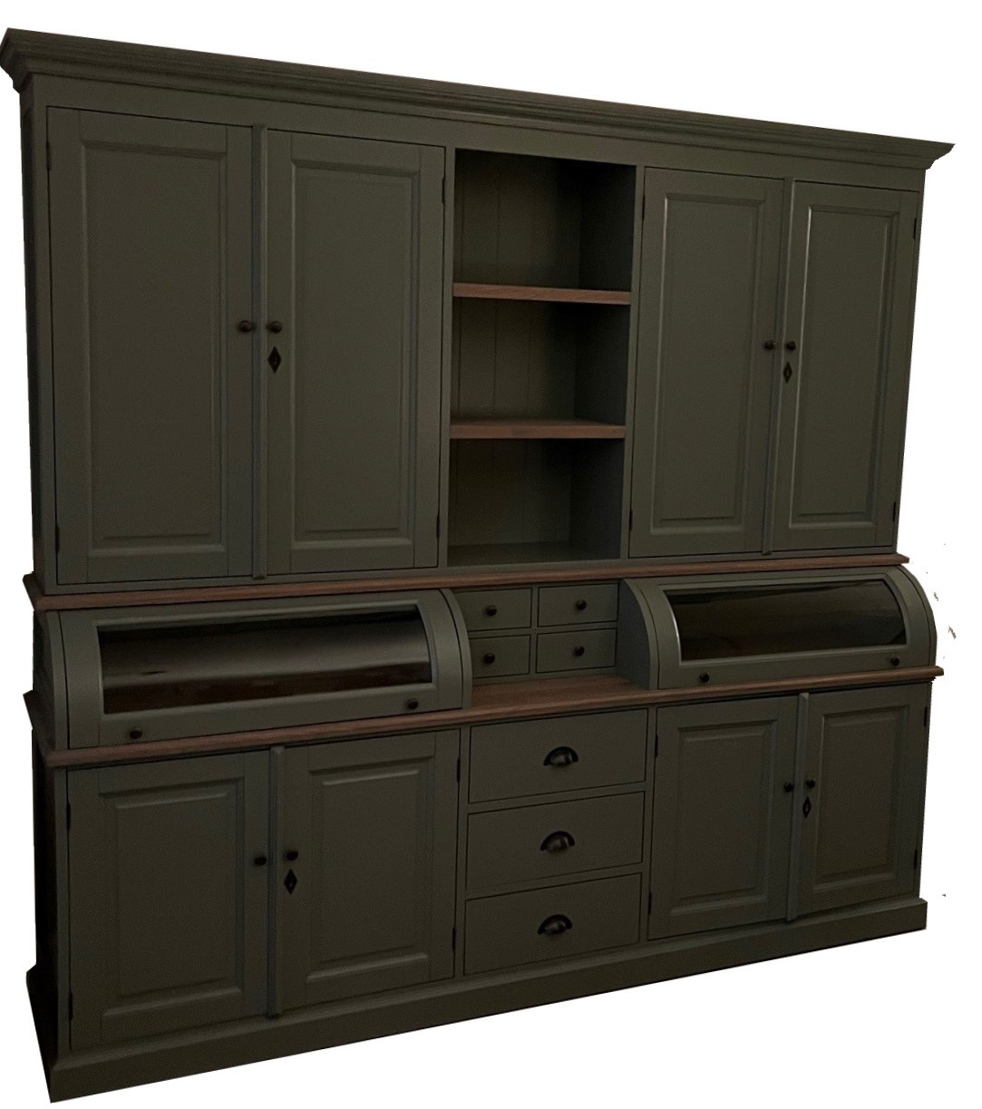 Buffetkast Engels groen met eiken Bastiaan 230cm dichte deuren - Kasten ...