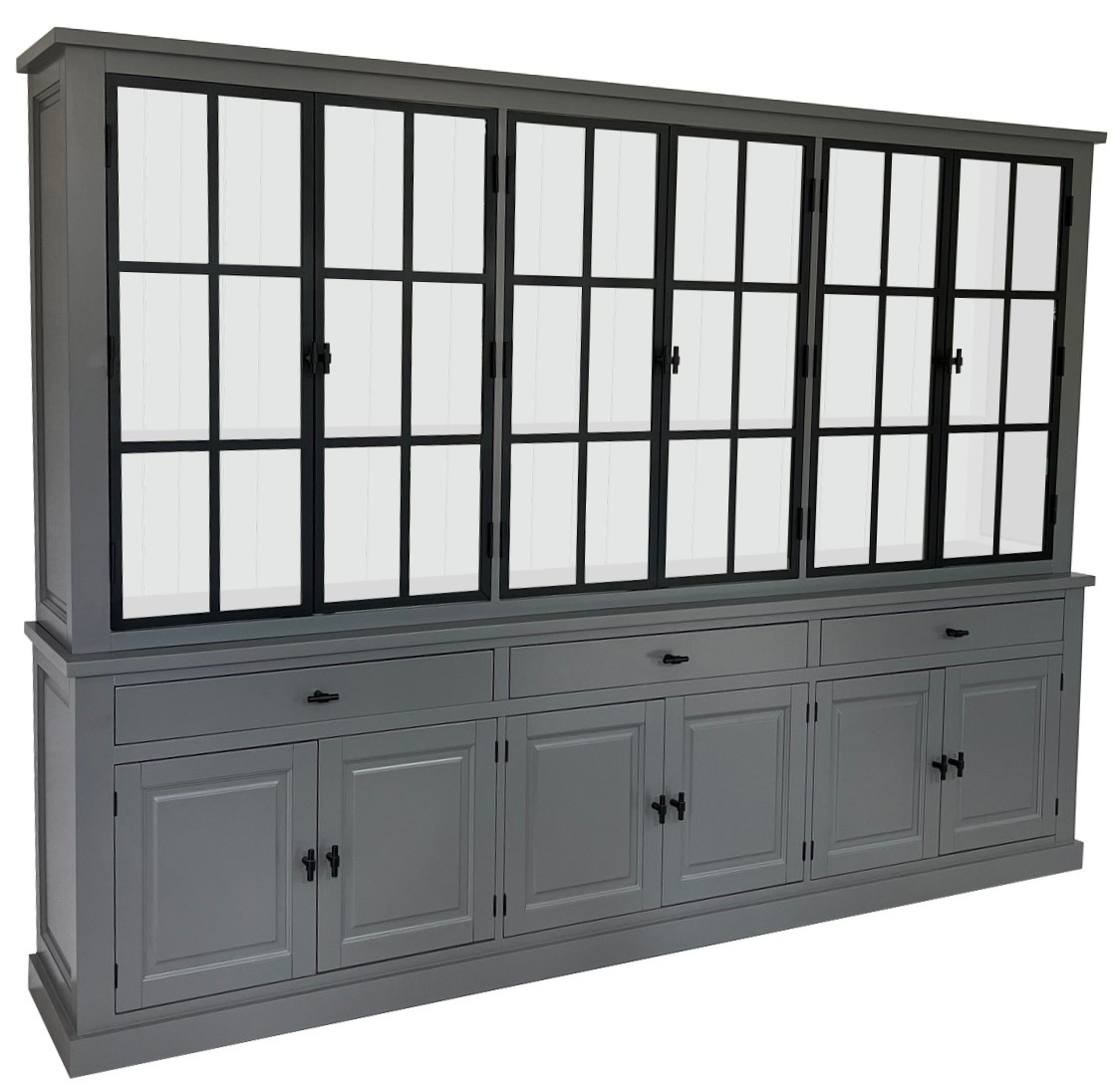Buffetkast Soest grijs met stalen deuren 300cm - Kasten van de Koning