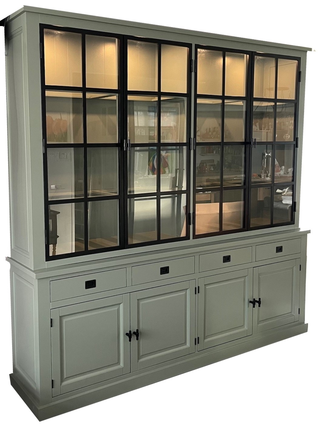 Buffetkast Soest Engels groen met stalen deuren 250 x 240cm led ...