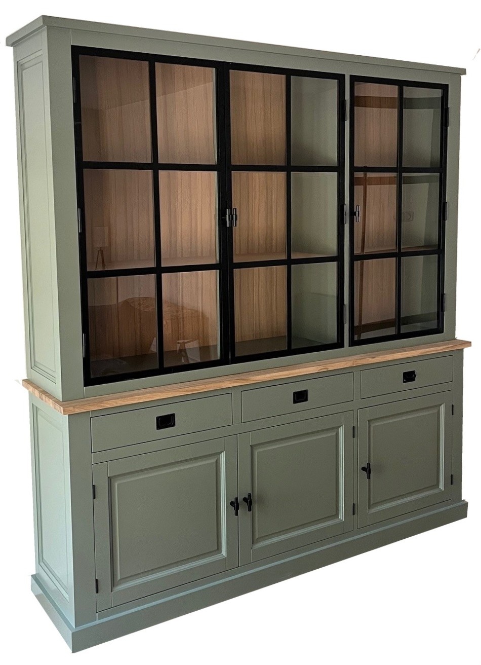 Buffetkast Soest Engels groen met stalen deuren en eiken interieur en ...