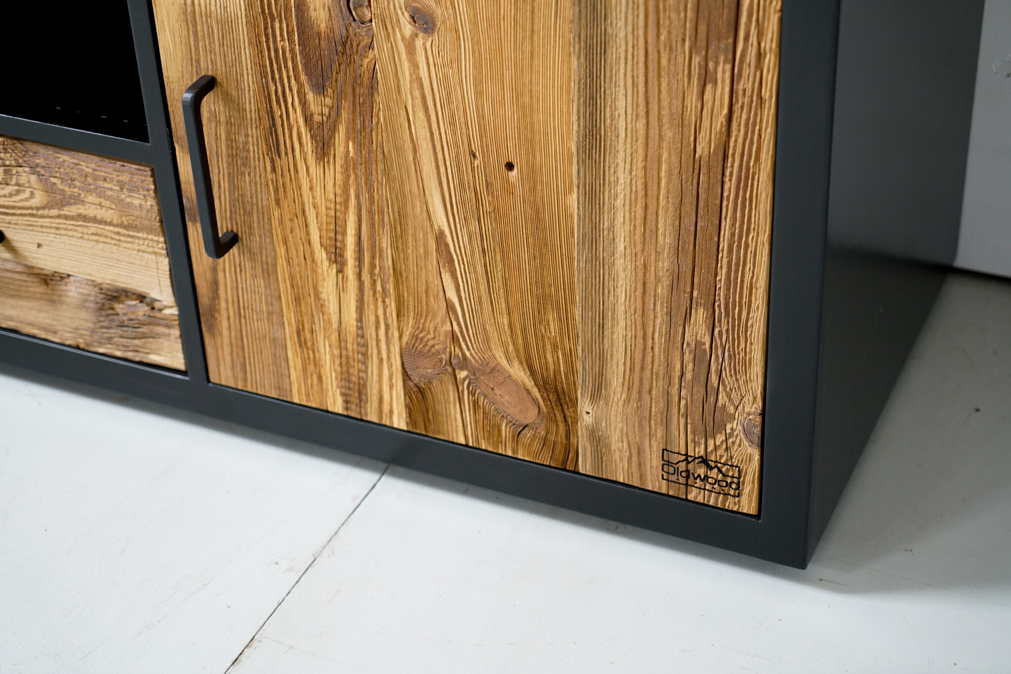 Floating TV cabinet made of wood - handleless - custom made - Oldwood ...