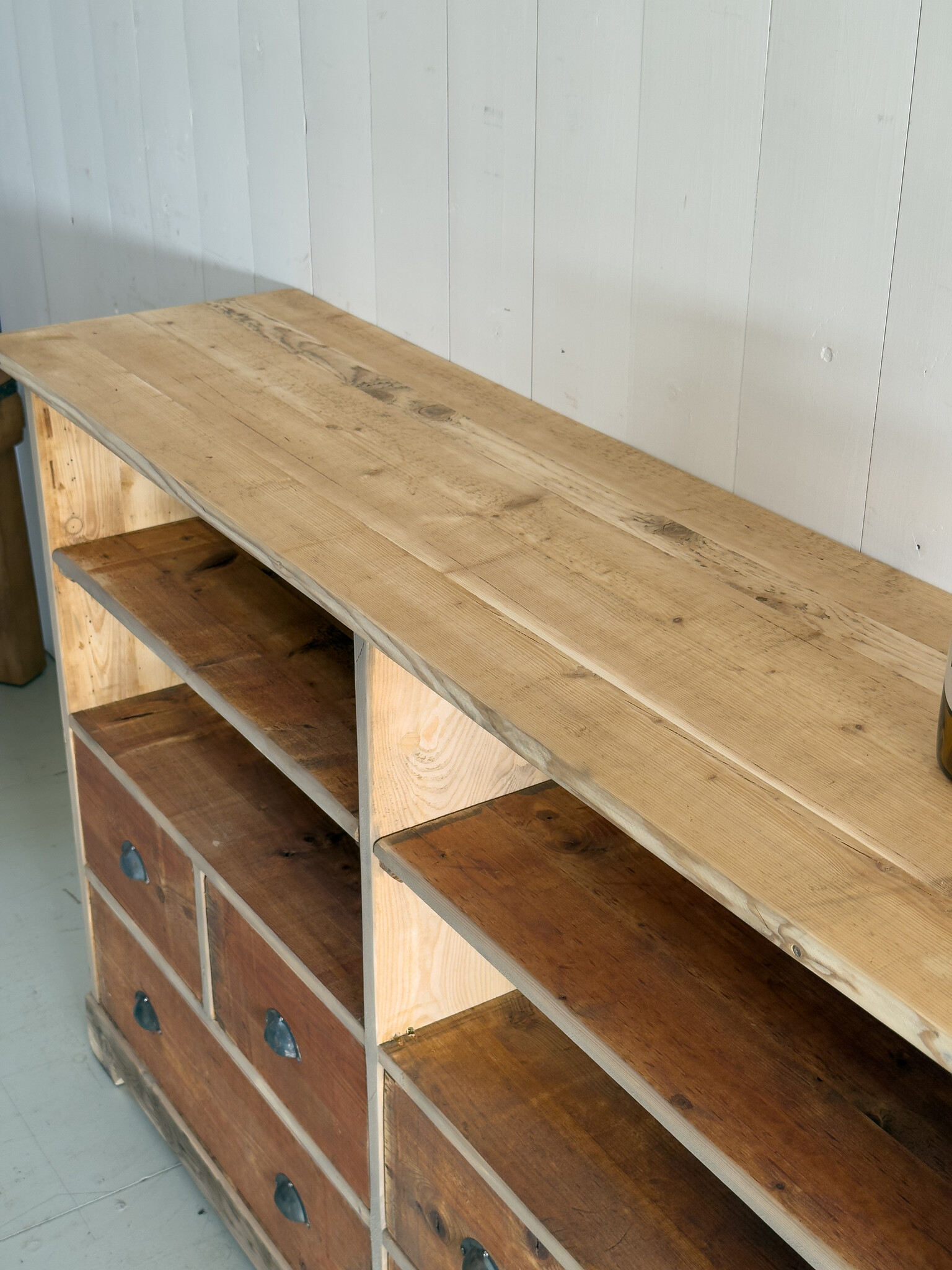 Grenen Kast met Open Vakken en 6 Lades – Vintage Ladenkast - Oldwood de ...
