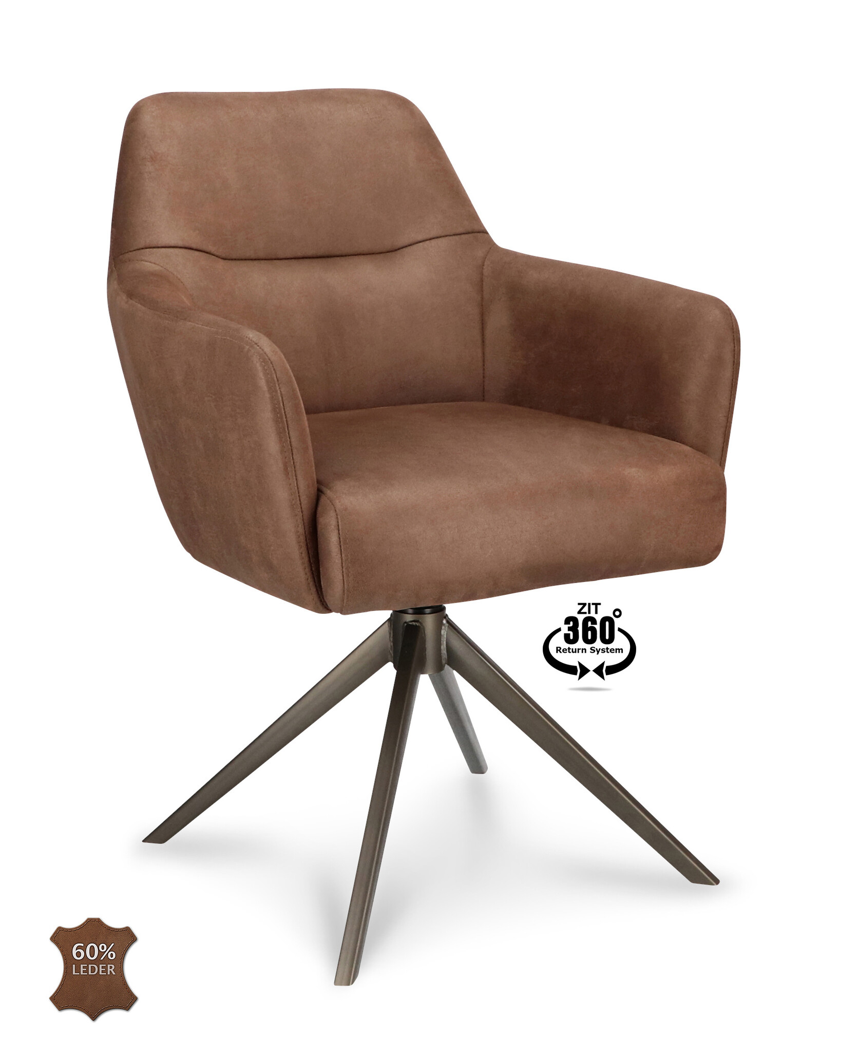 Levi Armchair – Swivel comfortable dining chair Bull Brown - Oldwood ...