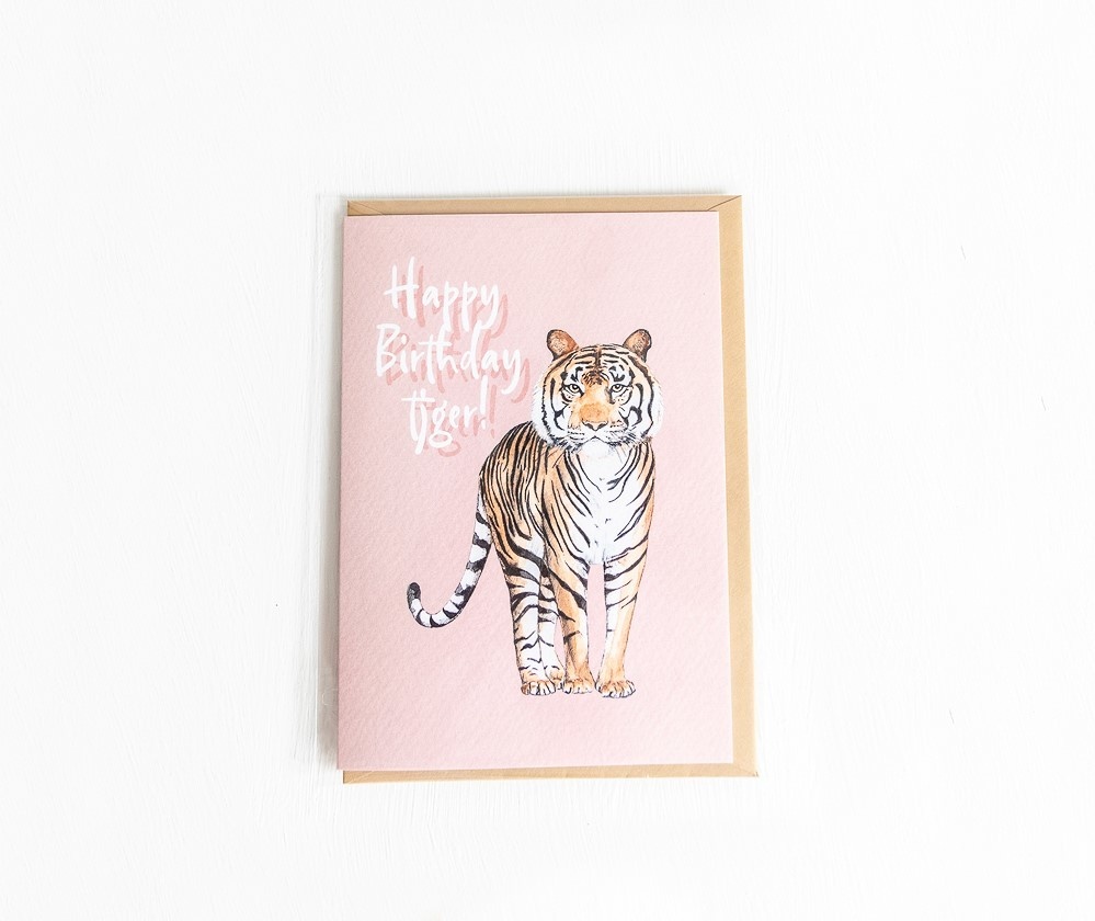taxidermy; Double card - Tiger Happy birthday tijger! - DMW.nu