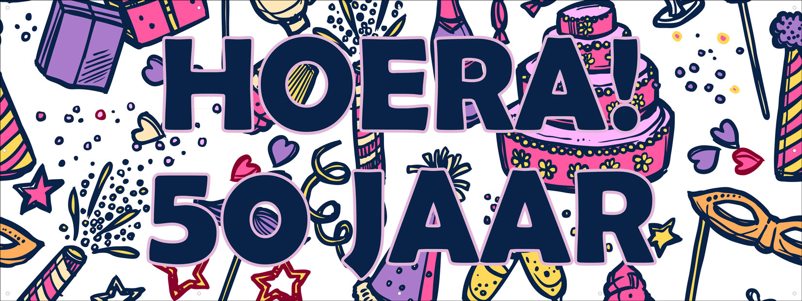 Spandoek 'Hoera 50 jaar- Feest - roze/paars' - Partyprintje - Voor elk ...