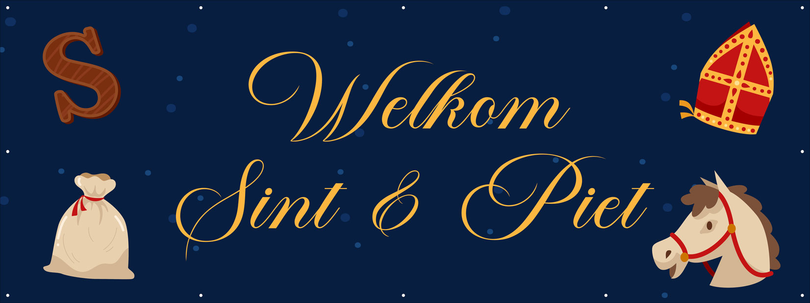 Spandoek 'Welkom Sint en Piet - Sinterklaasfiguren - Mijter - Paard ...