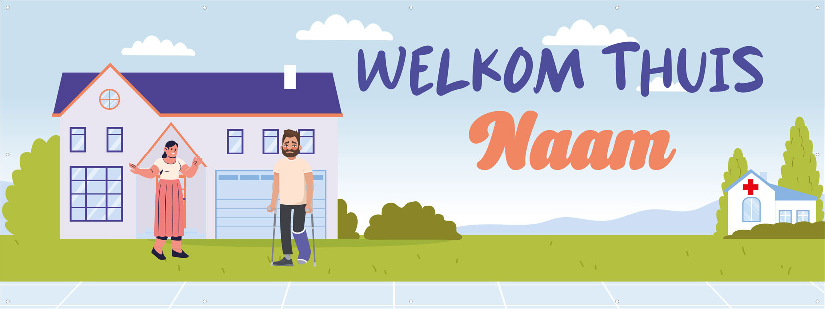 Spandoek 'Welkom thuis met Naam' - Gepersonaliseerd spandoek ...