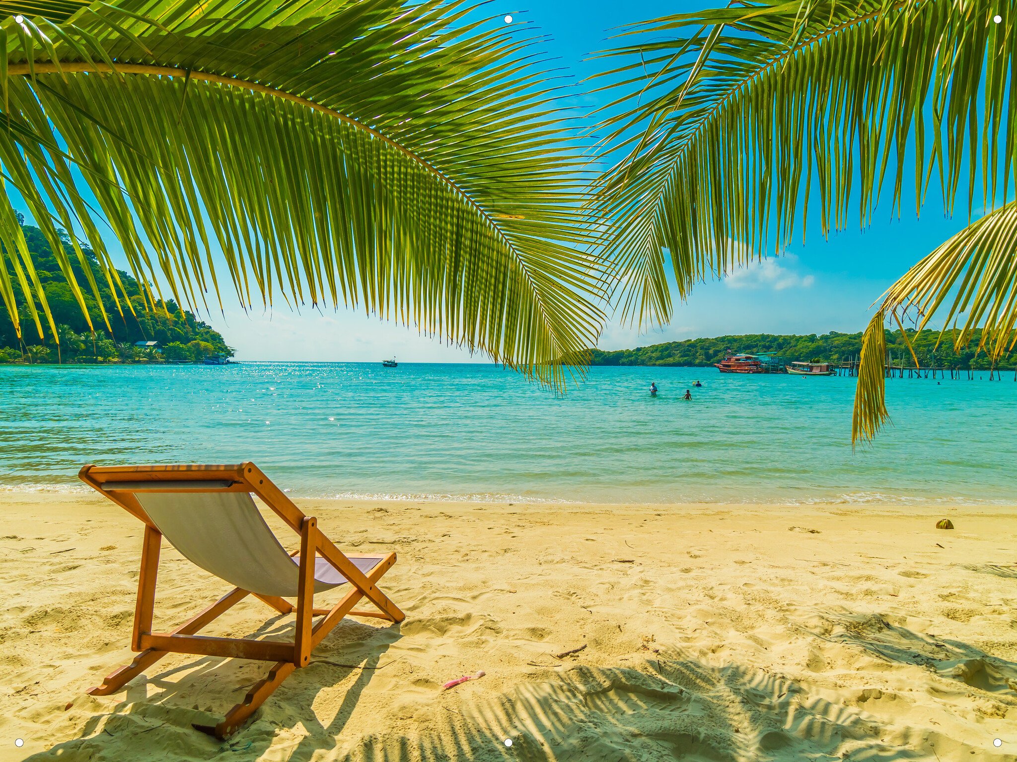 Tuinposter Strand, Palmbomen en Zee - Landscape - Diverse formaten ...