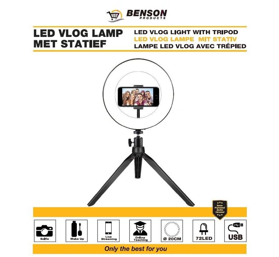 Benson Led Vlog Lamp - 20 cm Statief - Led Lamp met Statief - Starrydays