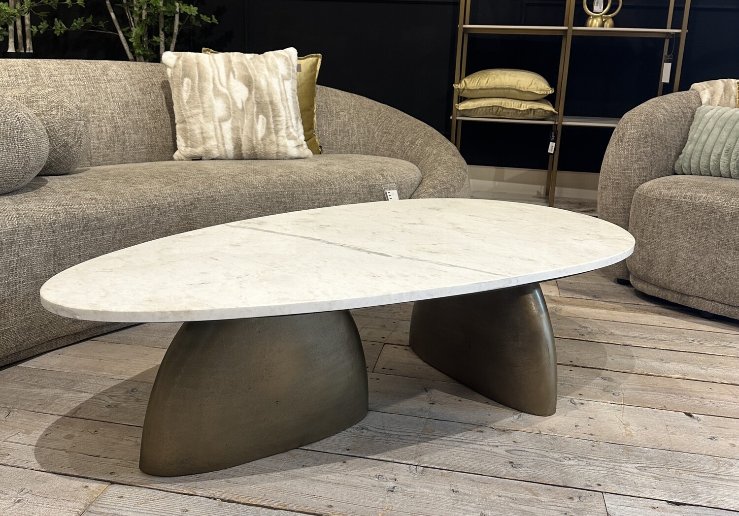 Salontafel marmeren blad aluminum antiek messing 140x70x40 cm - CHE ...