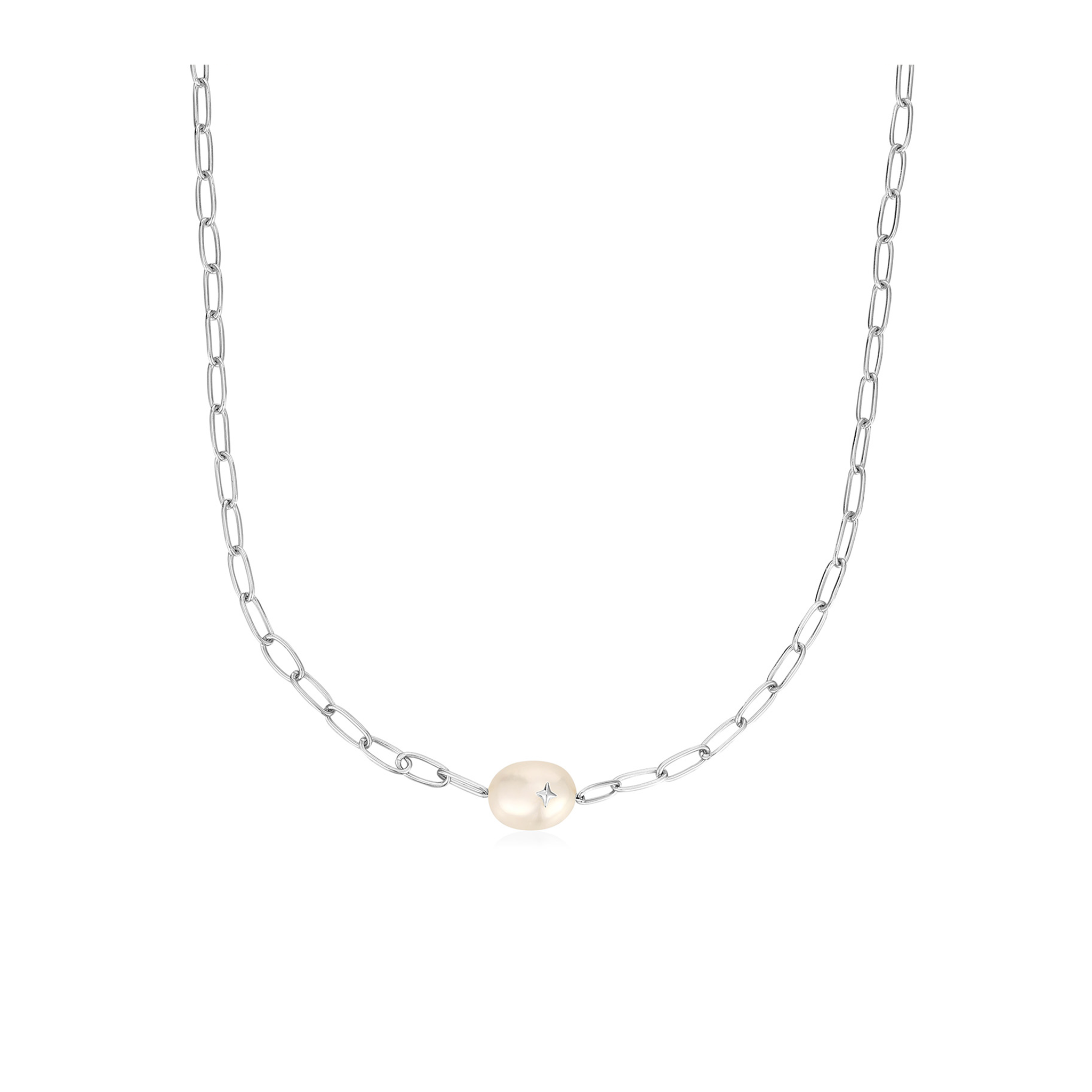 Pearl Sparkle Chunky Chain Ketting? | Zilver| Ania Haie - Ania Haie