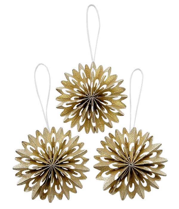 Set of 10 gold sparkle paper snowflake ornaments (8 cm Ø) with hanging ...