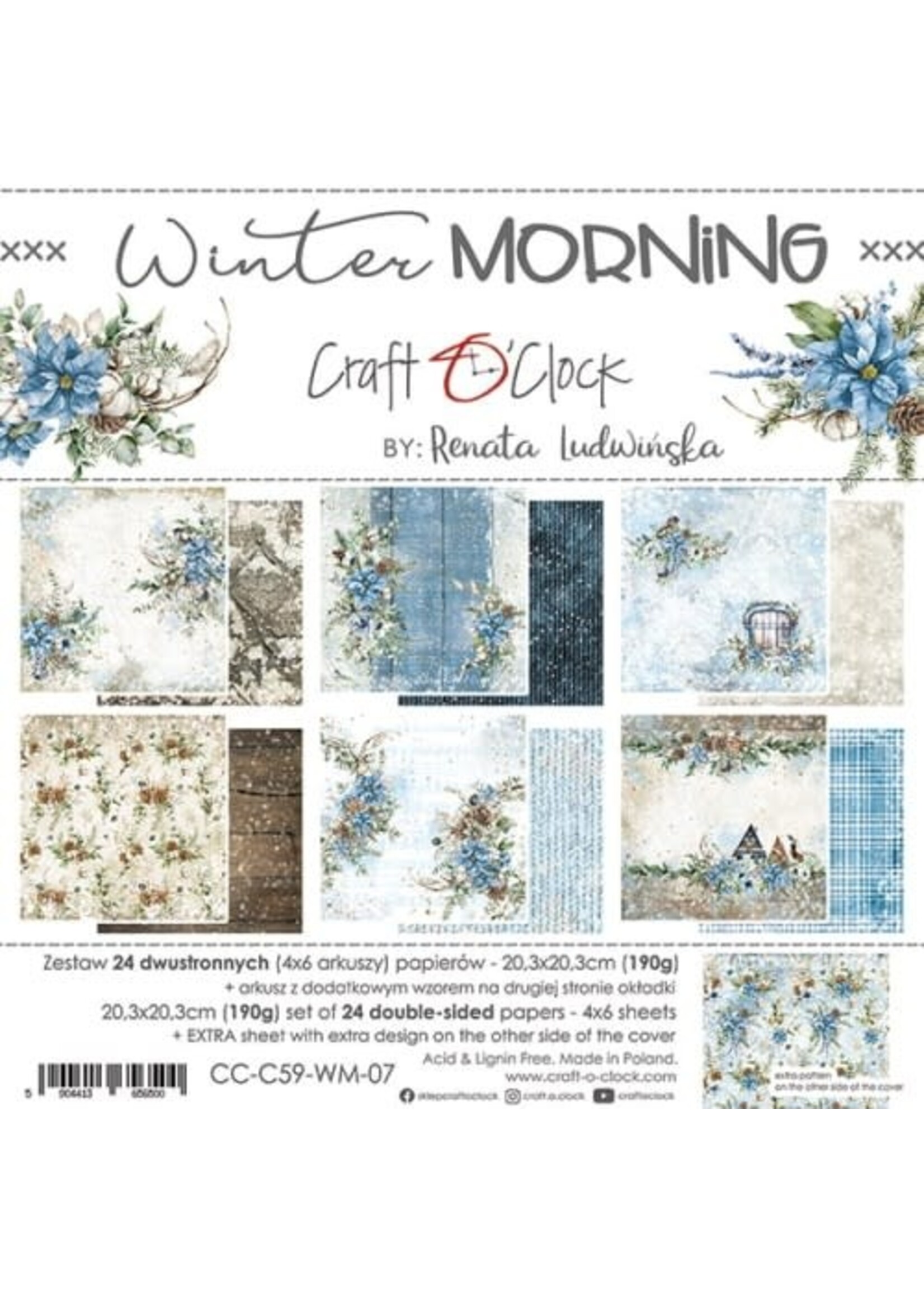 Craft O Clock WINTER MORNING - A SET OF PAPERS 20,3X20,3CM - Scrap@Home