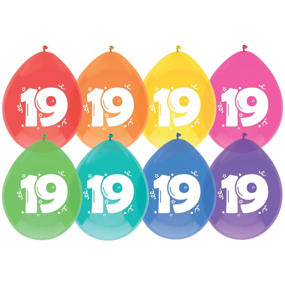 Globos 19 Años de Colores 30cm 8pcs - Partywinkel