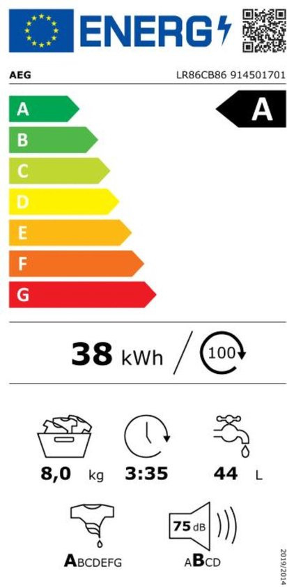 AEG 8000 serie PowerCare Wasmachine voorlader 8 kg LR86CB86 ...