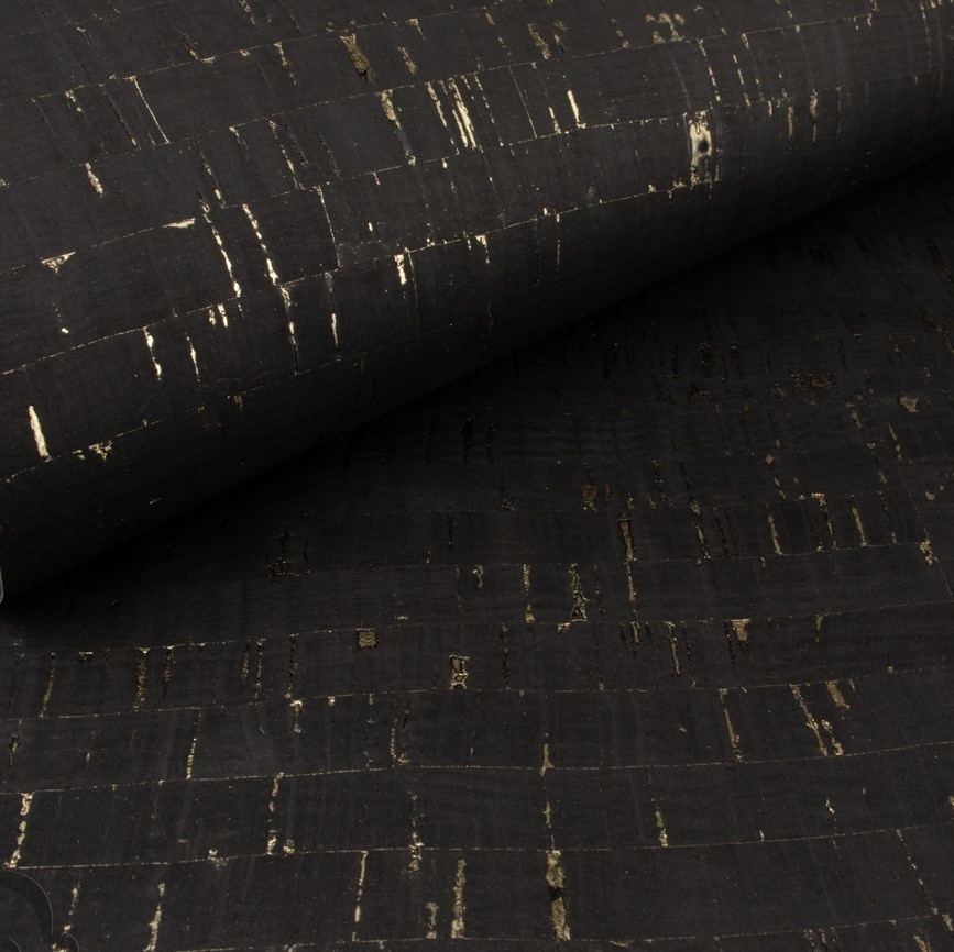 Kork tekstil - Sort Guld - 50 x 70 cm - Korkonline.dk