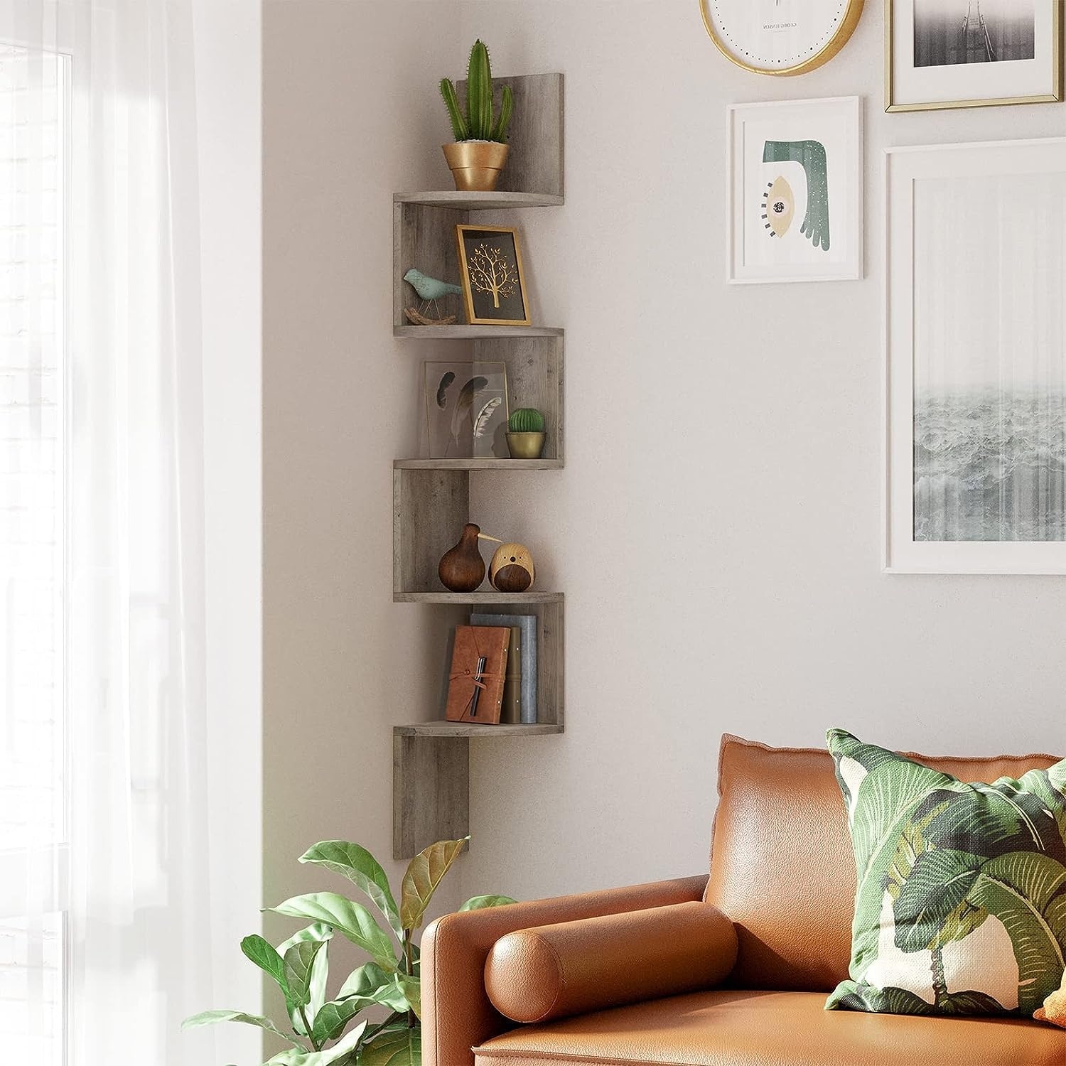 Parya Home corner shelf - wall shelf - 5 shelves - grey - Bobbel Home BV