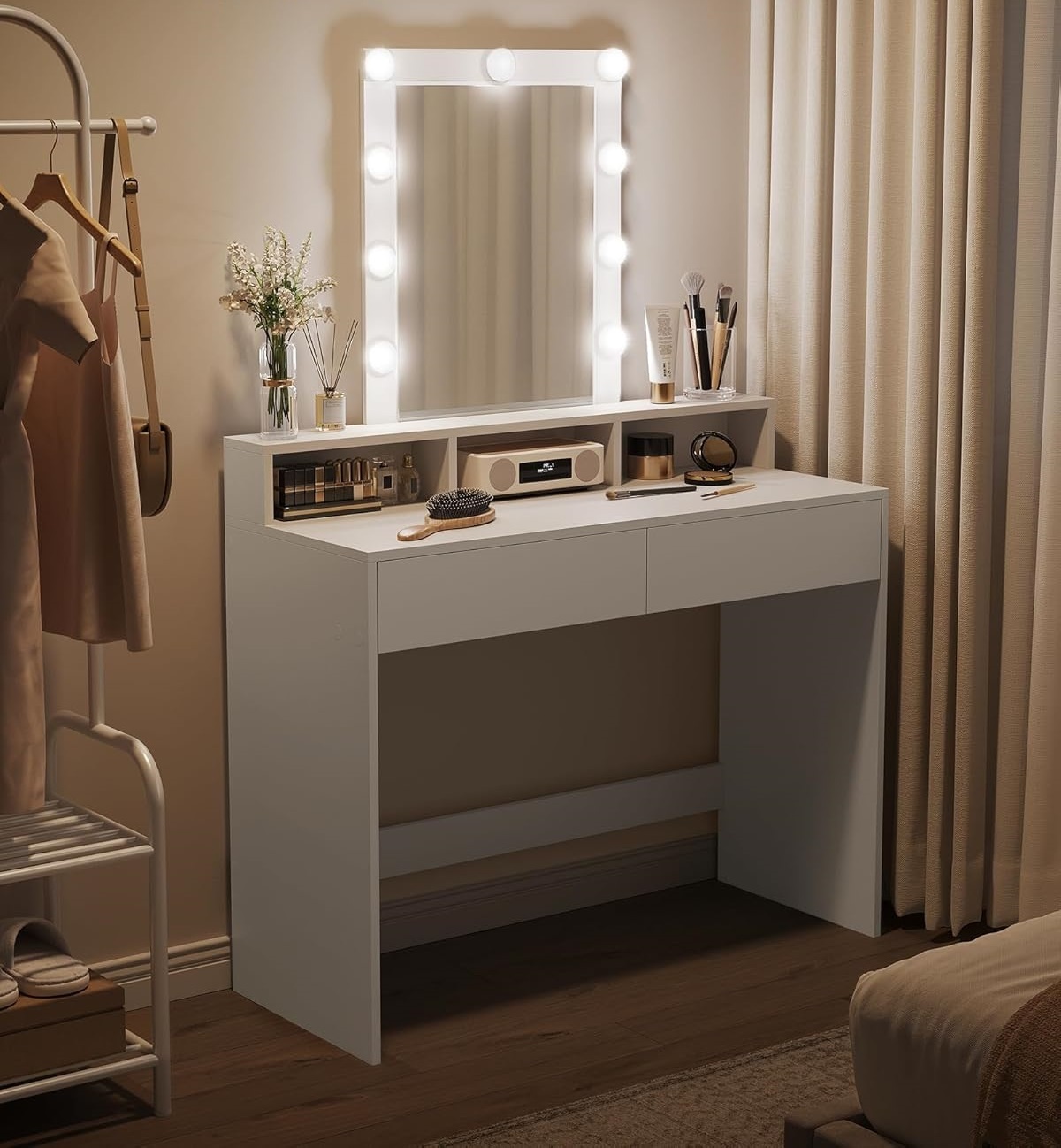 Parya Home Dressing table, dressing table with folding mirror and 2 ...
