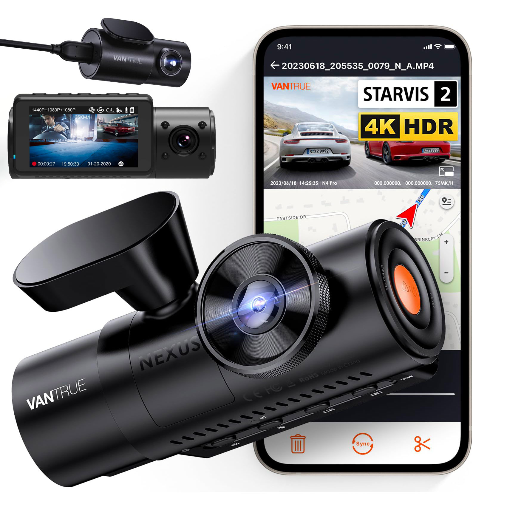Vantrue N4 Pro Triple 3CH 4K Wifi GPS dashcam - Vantrue