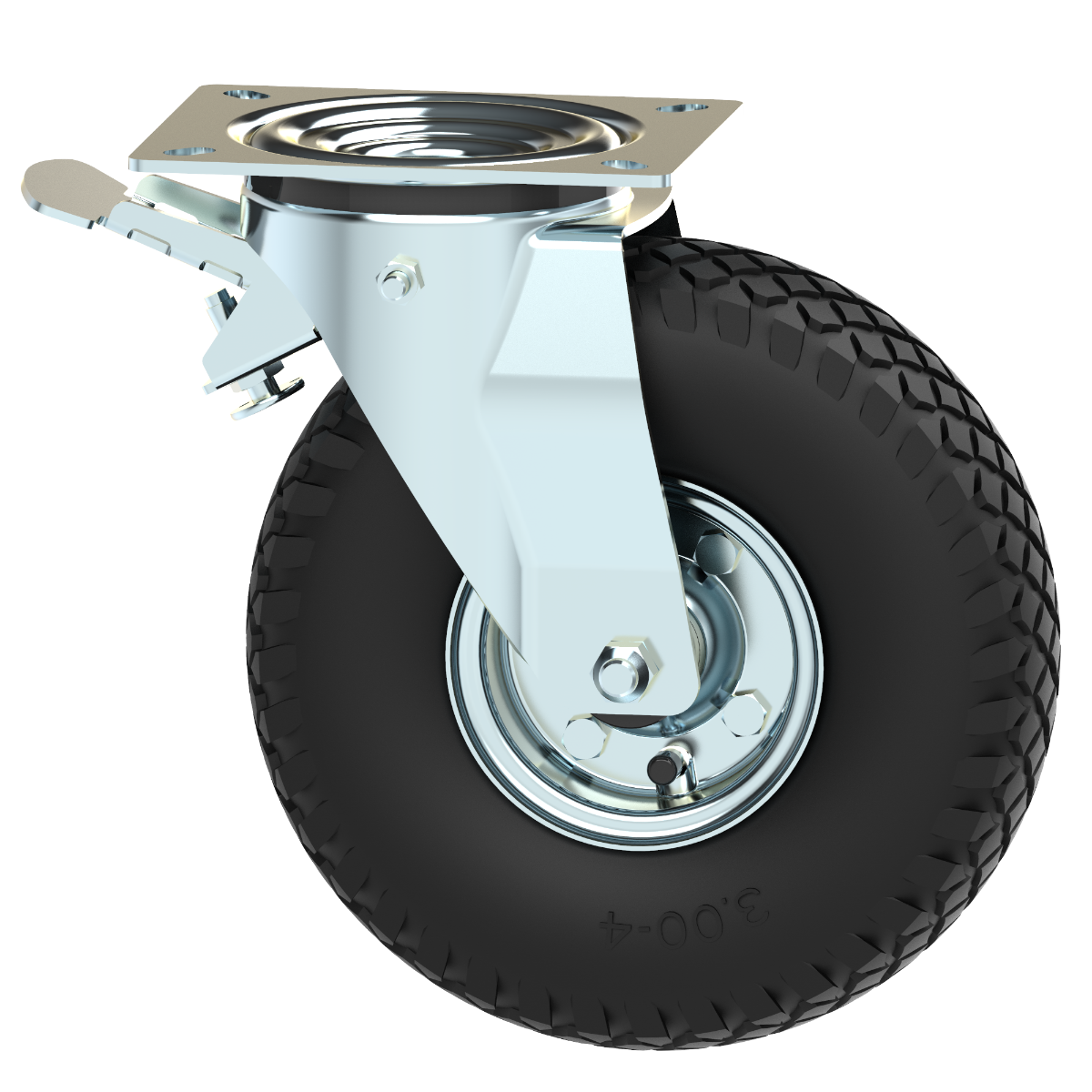 Swivel castor with brake and pneumatic tyre 3.00-4 (Ø260mm ...