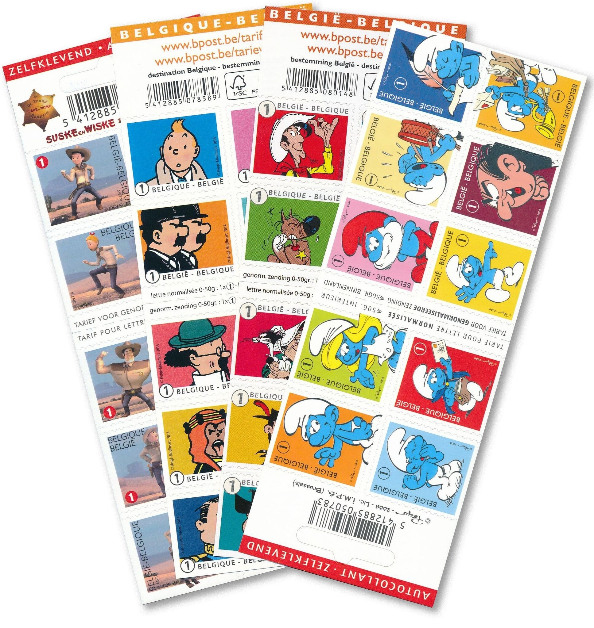 Acheter timbres bandes dessinées: Schtroumpfs, Tintin, Bob et Bobette ...