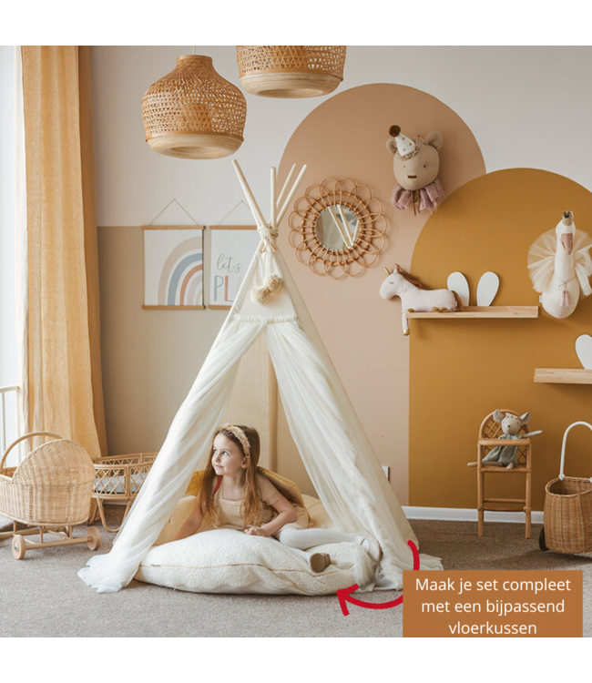 Boho tipi tent met tule | Dromerige speeltent | Marjems.nl - Marjems ...
