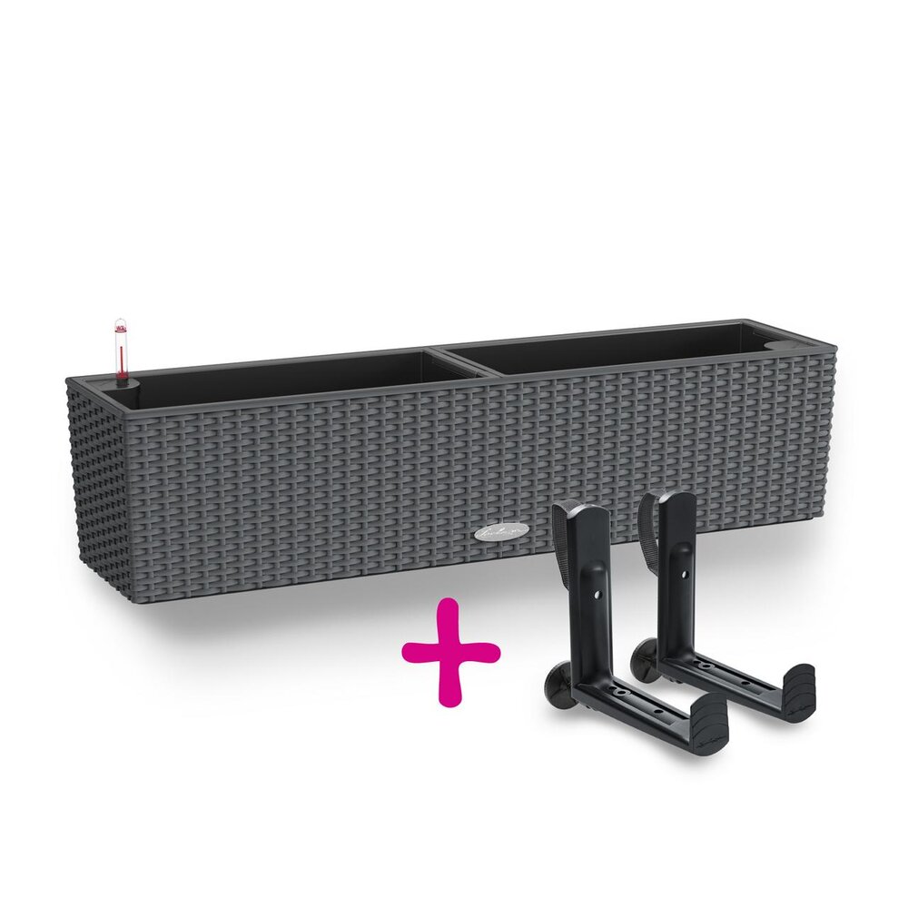 LECHUZA BALCONERA Cottage 80 Granite + LECHUZA Balcony Box Holder ...