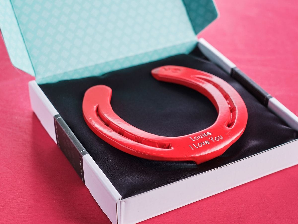 Engraved Horseshoe in Red coated color buy? - Good Luck Horseshoes