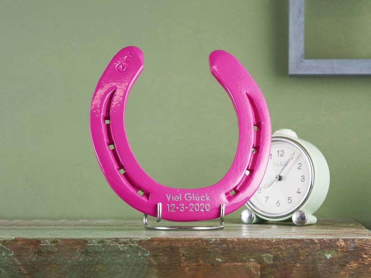 Engraved Horseshoe in Pinky coated color buy? - Good Luck Horseshoes