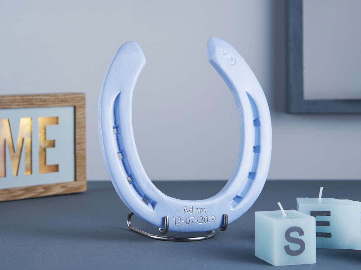 Buy engraved Horseshoe in Baby blue coated color? - Good Luck Horseshoes