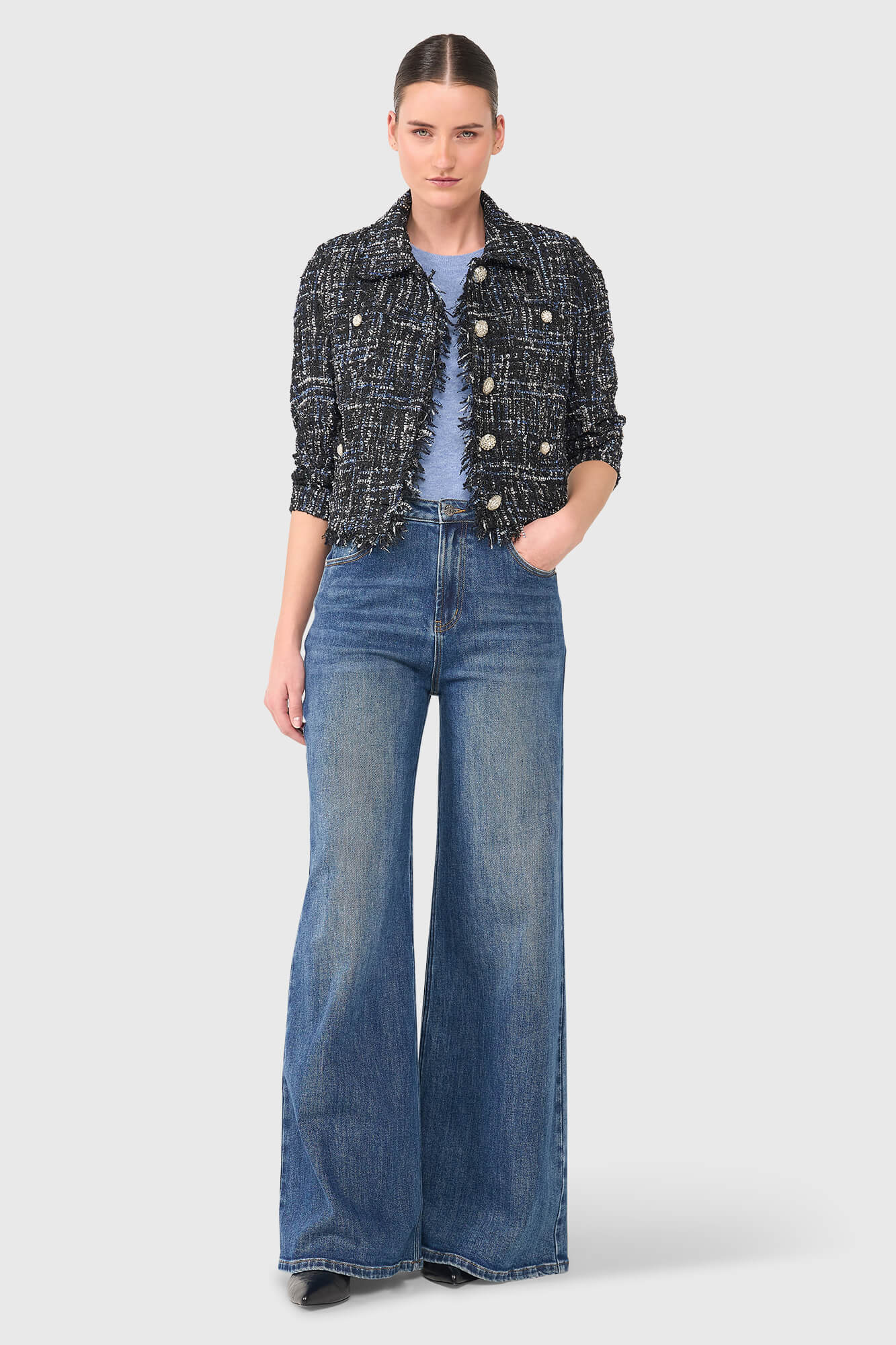 Janice Tatum Tweed Jasje – Blauw dames jasje van tweed - Fresh Tilburg